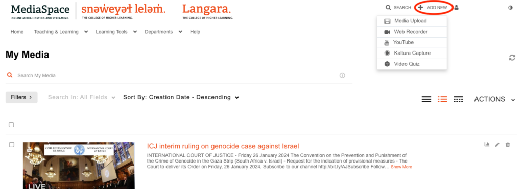 Kaltura Mediaspace/My Media – Accessibility Handbook for Teaching and Learning