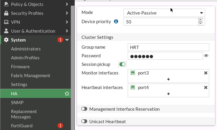 6.1 High Availability – FortiGate Firewall