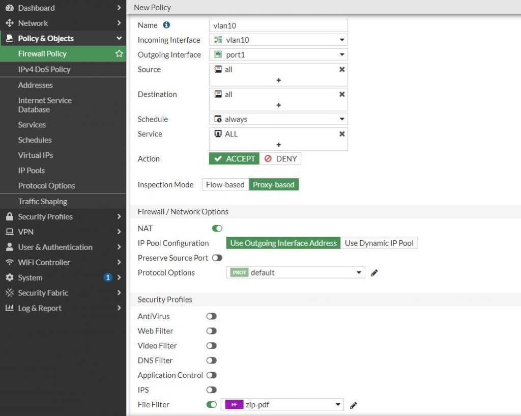 7.3 VLAN and Security Profile – FortiGate Firewall