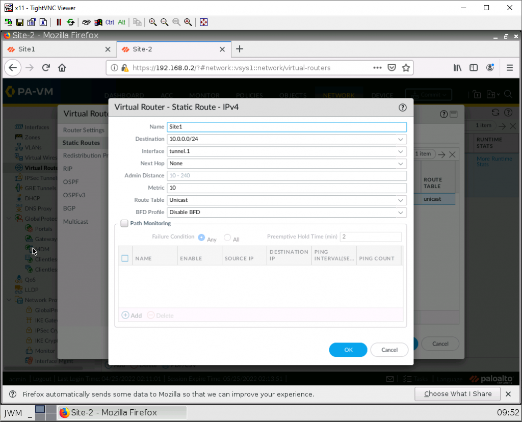 3.3 Site-to-Site VPN – Palo Alto Firewall