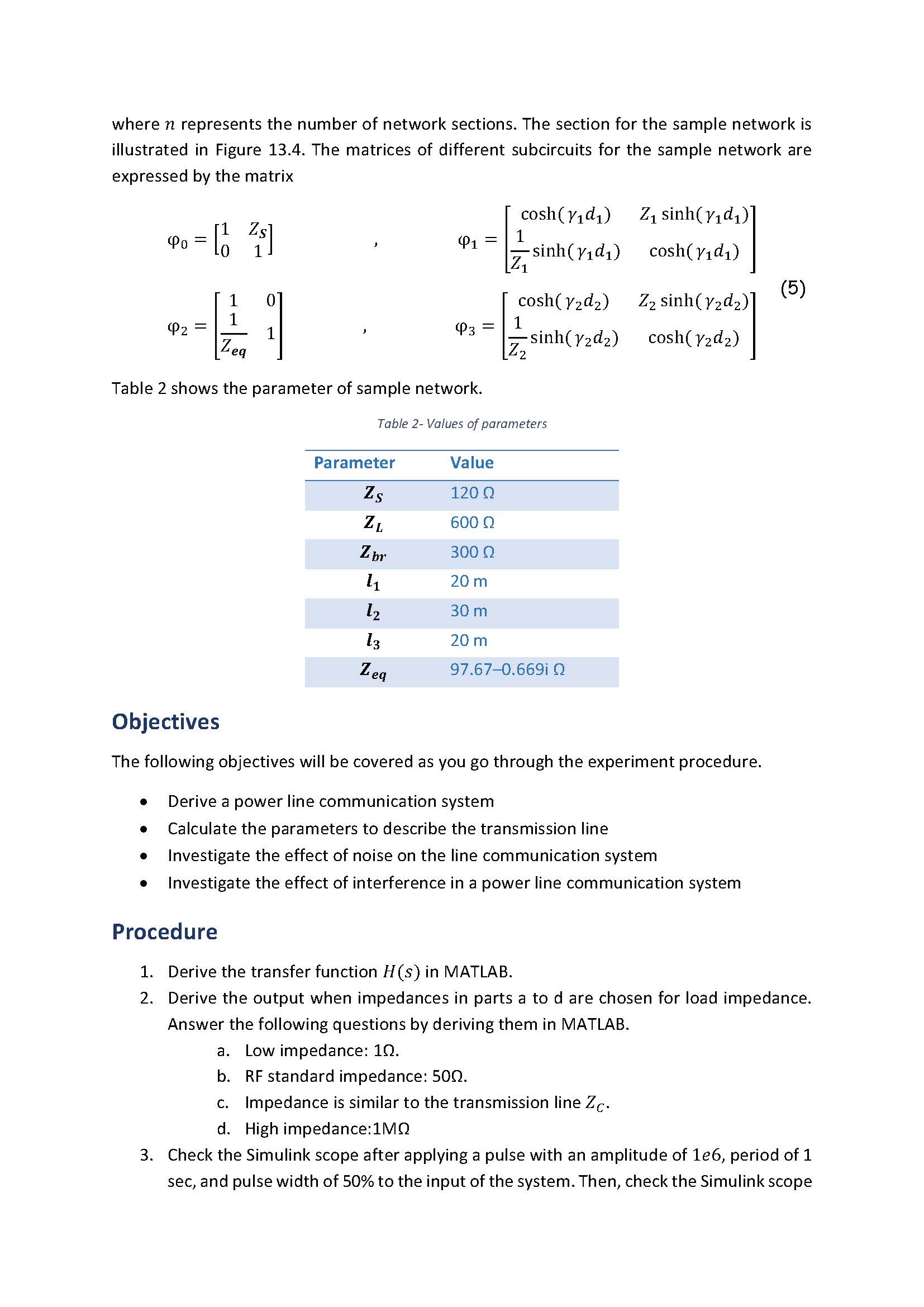 Modelling a communication cable – Physical System Modelling Using MATLAB