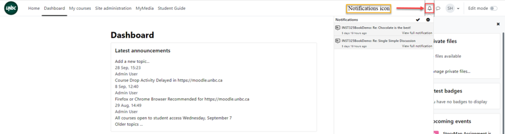 Notifications on Moodle – A Student Guide to Learning With Technology @UNBC